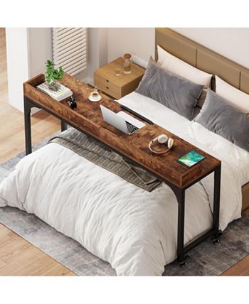 Tribesigns Overbed Table with Wheels, Queen Size Over Bed Desk with ...