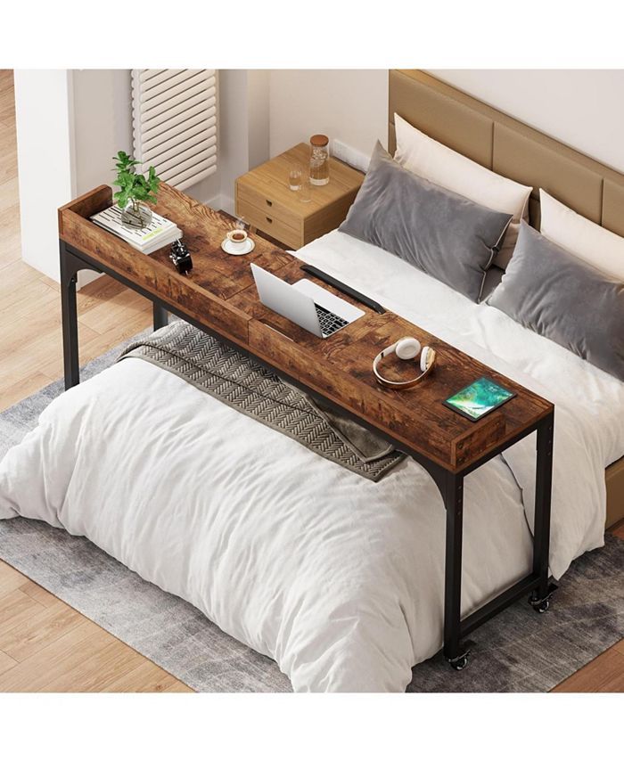 Tribesigns Overbed Table with Wheels, Queen Size Over Bed Desk with Adjustable Tilt Stand ...