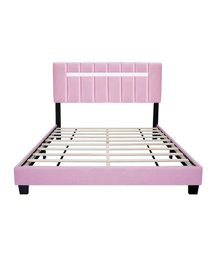 Simplie Fun Pink Velvet Upholstered Bed Frame With Adjustable Features ...