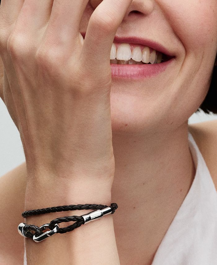 Pandora Brown Braided Double Leather Bracelet - Macy's