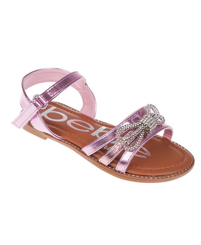 Bebe Big Girl's Strappy Sandal with Cute Rhinestone Tubular Bow ...
