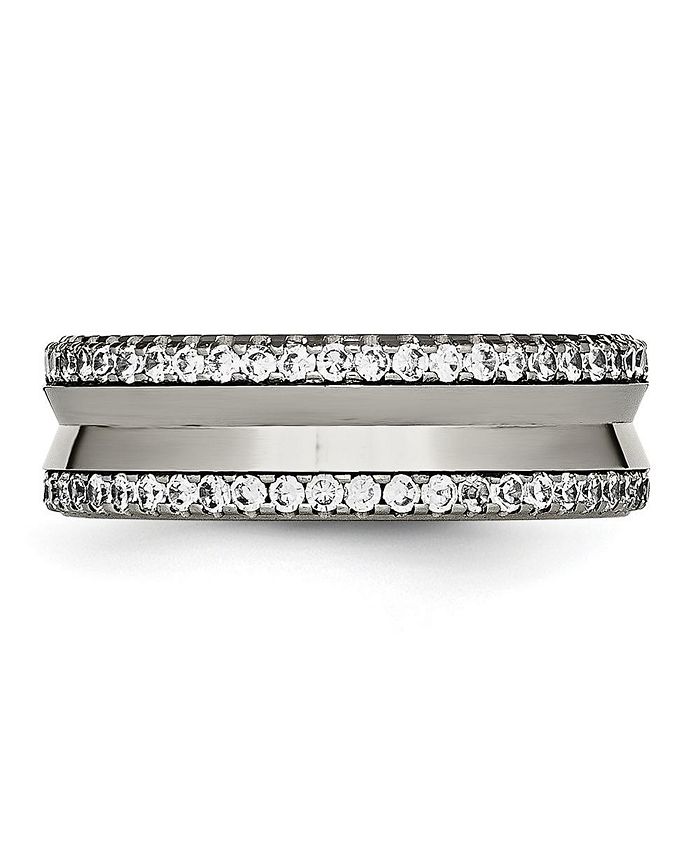 Chisel Titanium Polished with CZ Concave Wedding Band Ring - Macy's