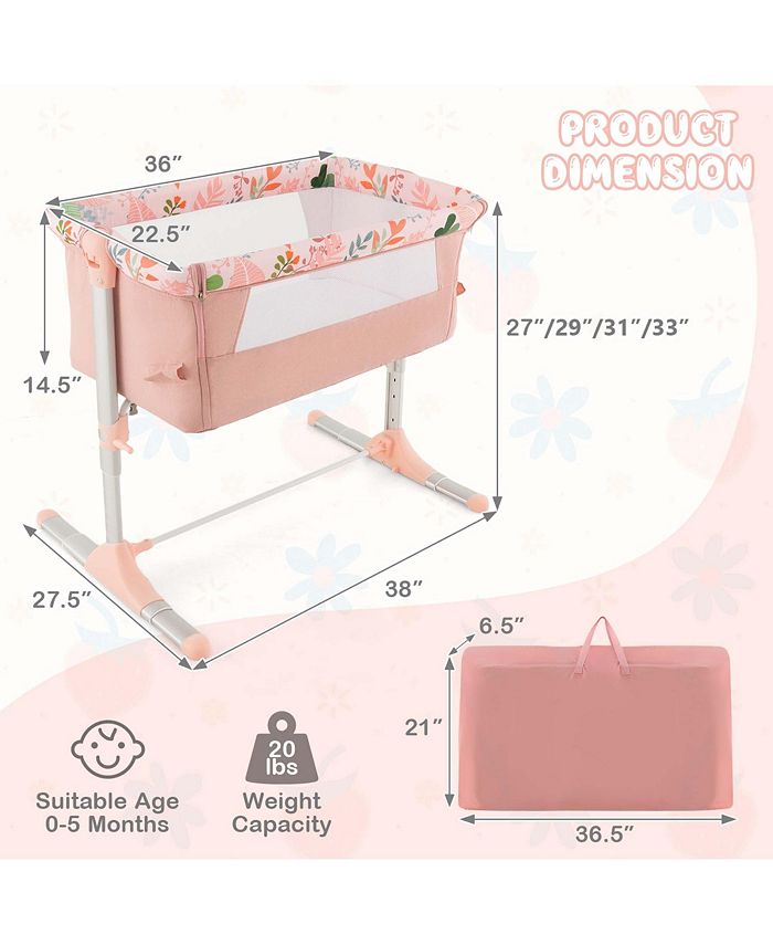 Costway Folding Baby Bassinet Bedside Sleeper with 4 Adjustable Heights ...