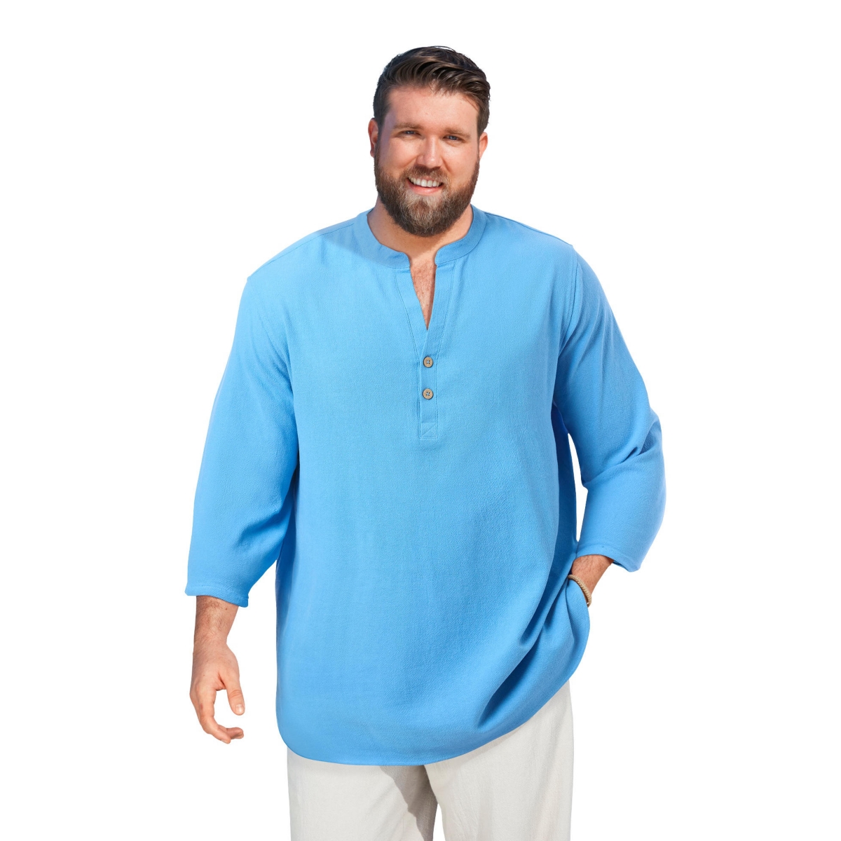 Click here for KingSize Tall Gauze Mandarin Collar Shirt - Azure... prices