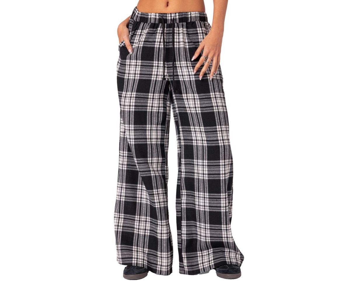 Click here for Edikted Womens Lounge Around Plaid Wide Leg Pants... prices