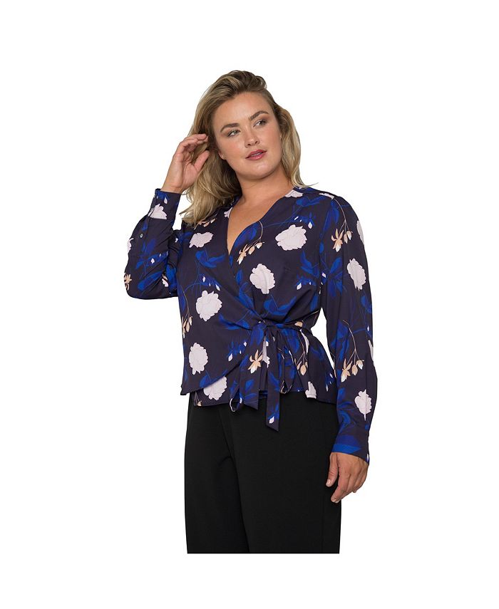 Standards & Practices Plus Size Wrap Tie Long Sleeve Blouse - Macy's