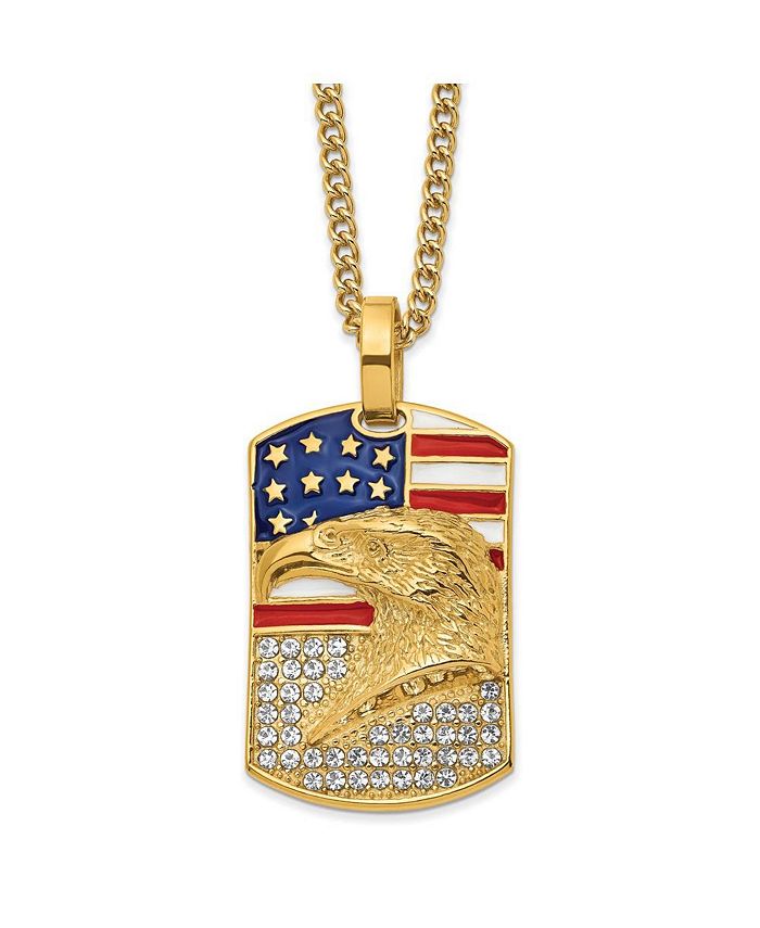 Chisel Enamel Crystal Eagle American Flag Dog Tag Curb Chain Necklace ...