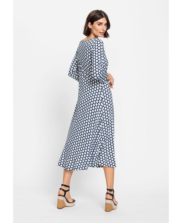 Olsen Women's 3/4 Sleeve A-Line Dot Print Midi Dress - Macy's