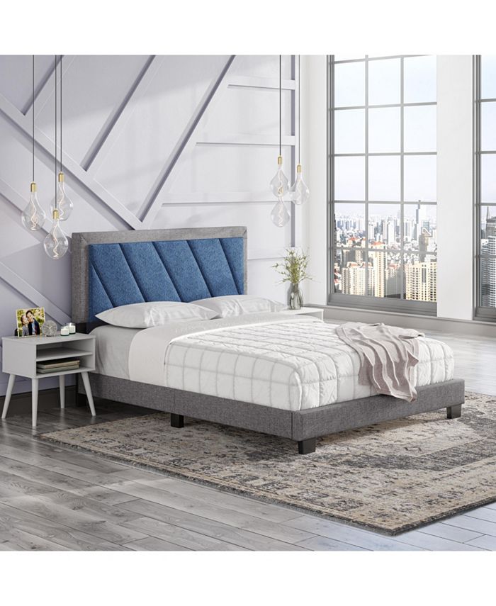 Boyd Sleep Diagonal Upholstered Linen Platform Bed, Queen, Blue and ...