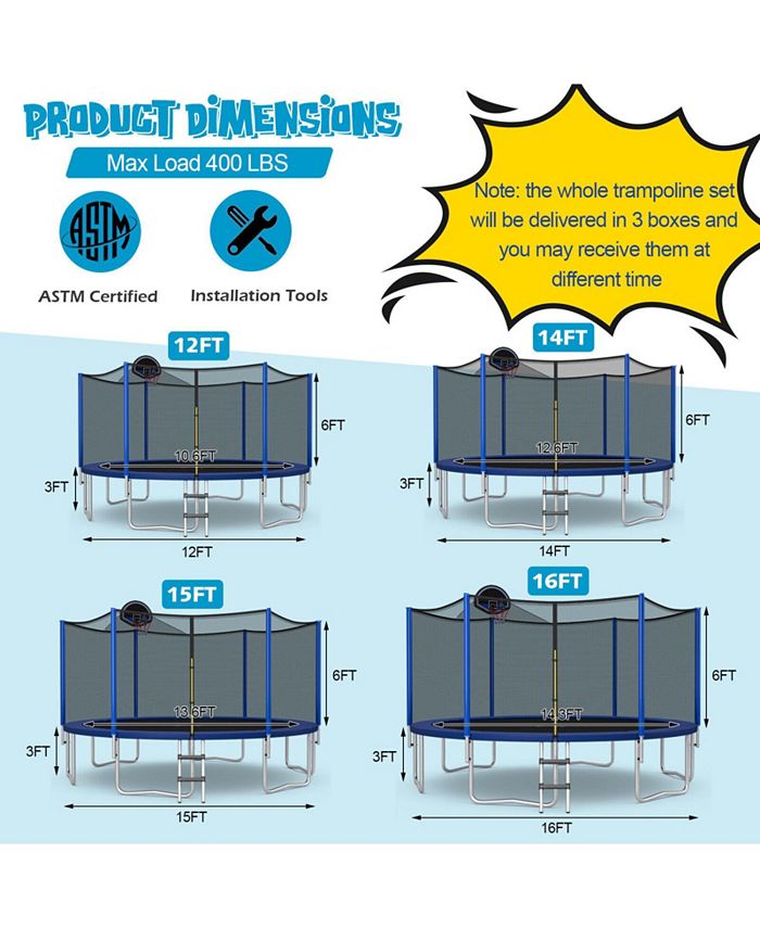 SUGIFT 15/16 Feet Outdoor Recreational Trampoline with Enclosure Net ...