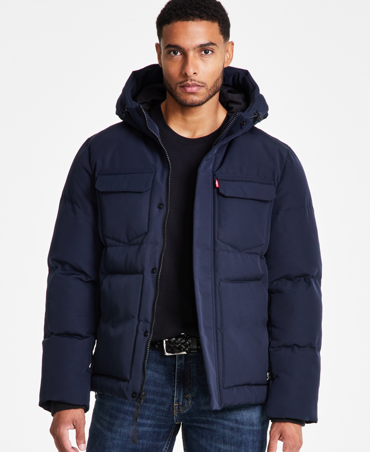Levis Mens Quilted Hooded Puffer Jacket - Midnight Navy