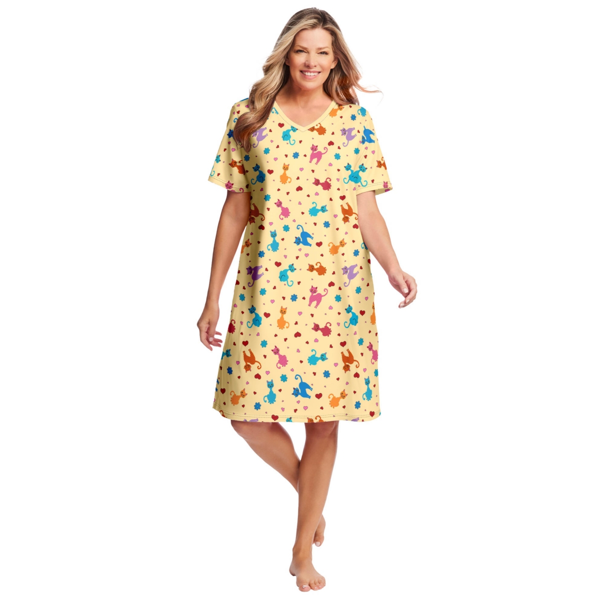 Click here for Dreams & Co. Womens Print Sleepshirt - Yellow cats prices