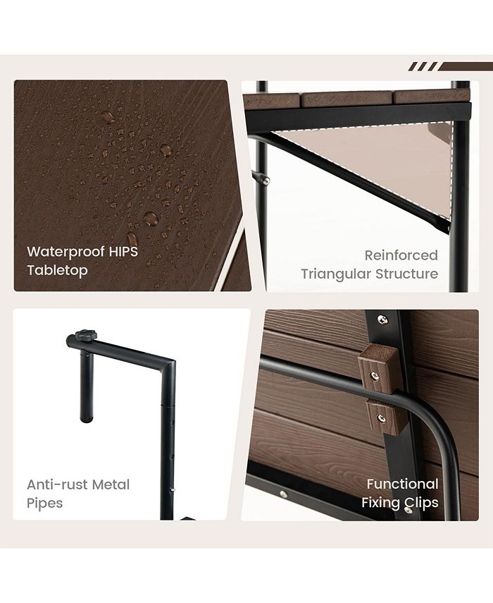 Costway Folding Hanging Table Outdoor Railing Table with 3-Level ...