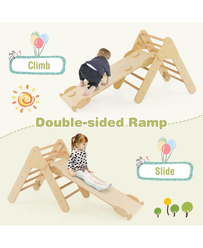 Costway 3-in-1 Kids Climber Set Toddler Wooden Play Arch with Sliding ...