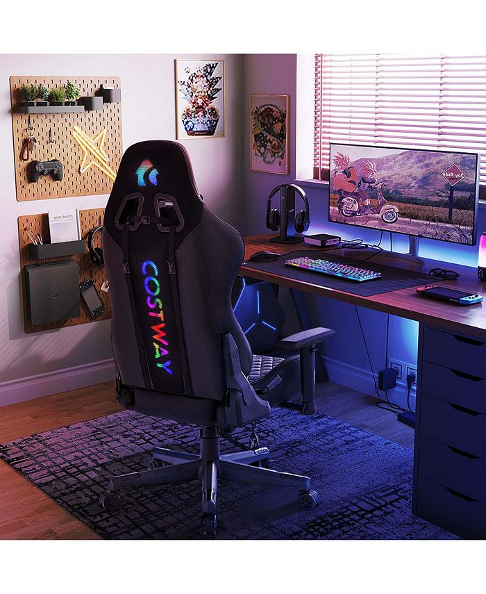 Costway Gaming Chair with RGB LED Lights Racing Game Chair with Meta ...