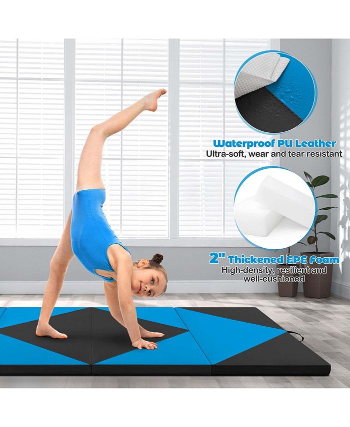 Costway Folding Gymnastics Mat 8' x 4' x 2'' PU Leather Tumbling ...