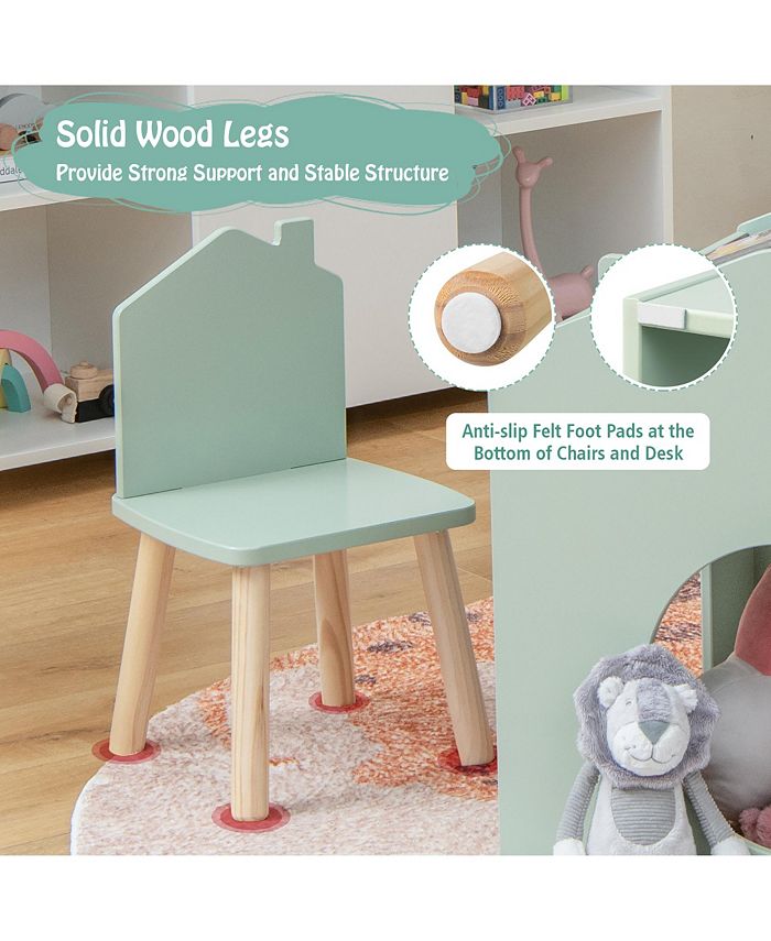 Costway Boys 3 Piece Wooden Table and Chair Set with Blackboard for ...