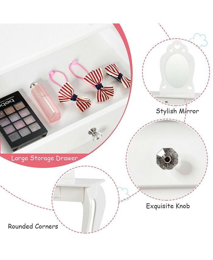 Costway Kids Vanity Set Princess Makeup Dressing Play Table Set - Macy's