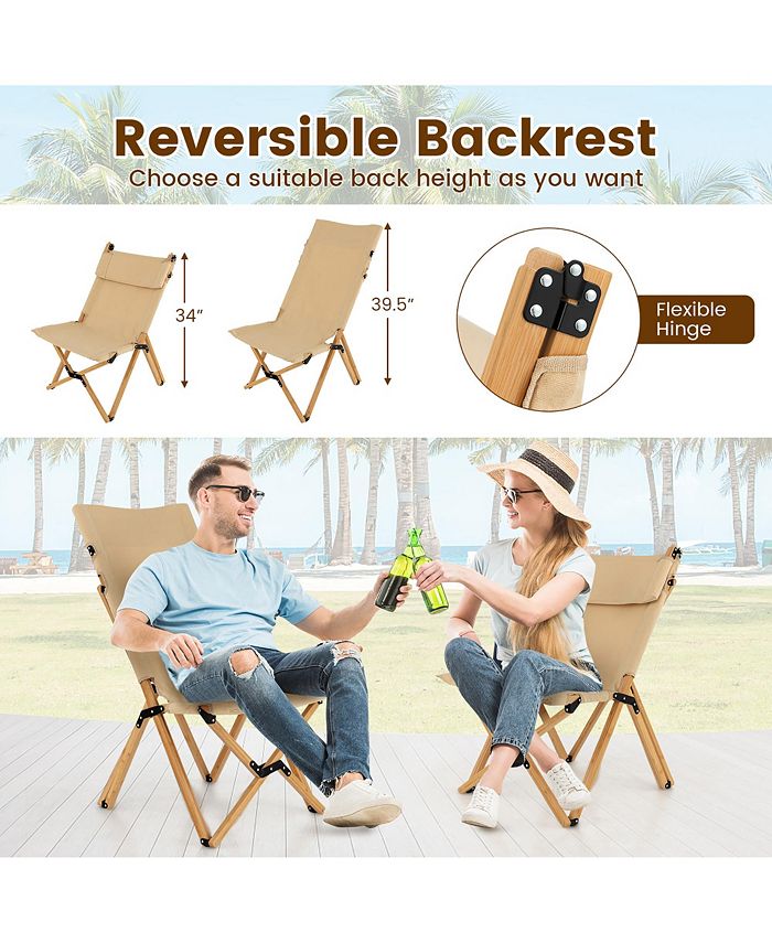 Gymax Outdoor Adjustable Backrest Chair Folding Camping Chair Bamboo w ...