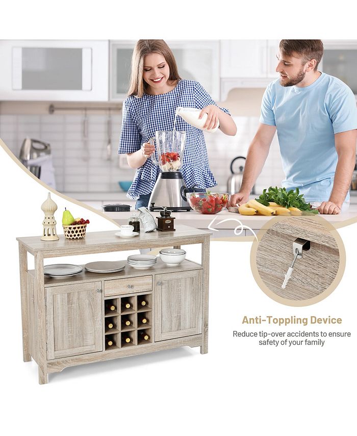 Costway Kitchen Buffet Sideboard with Wine Rack Free Standing Storage ...