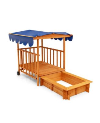 Slickblue Kids Outdoor Wooden Retractable Sandbox with Cover and Built ...