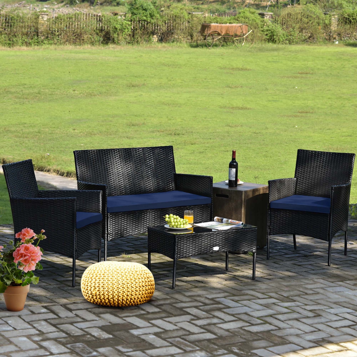 Click here for 4PCS Patio Rattan Furniture Set Cushioned Sofa Cof... prices