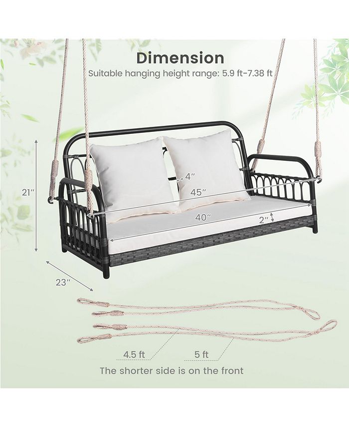 Costway Patio Swing Chair 2-Person Hanging Seat Outdoor Wicker Loveseat Cushioned Porch - Macy's