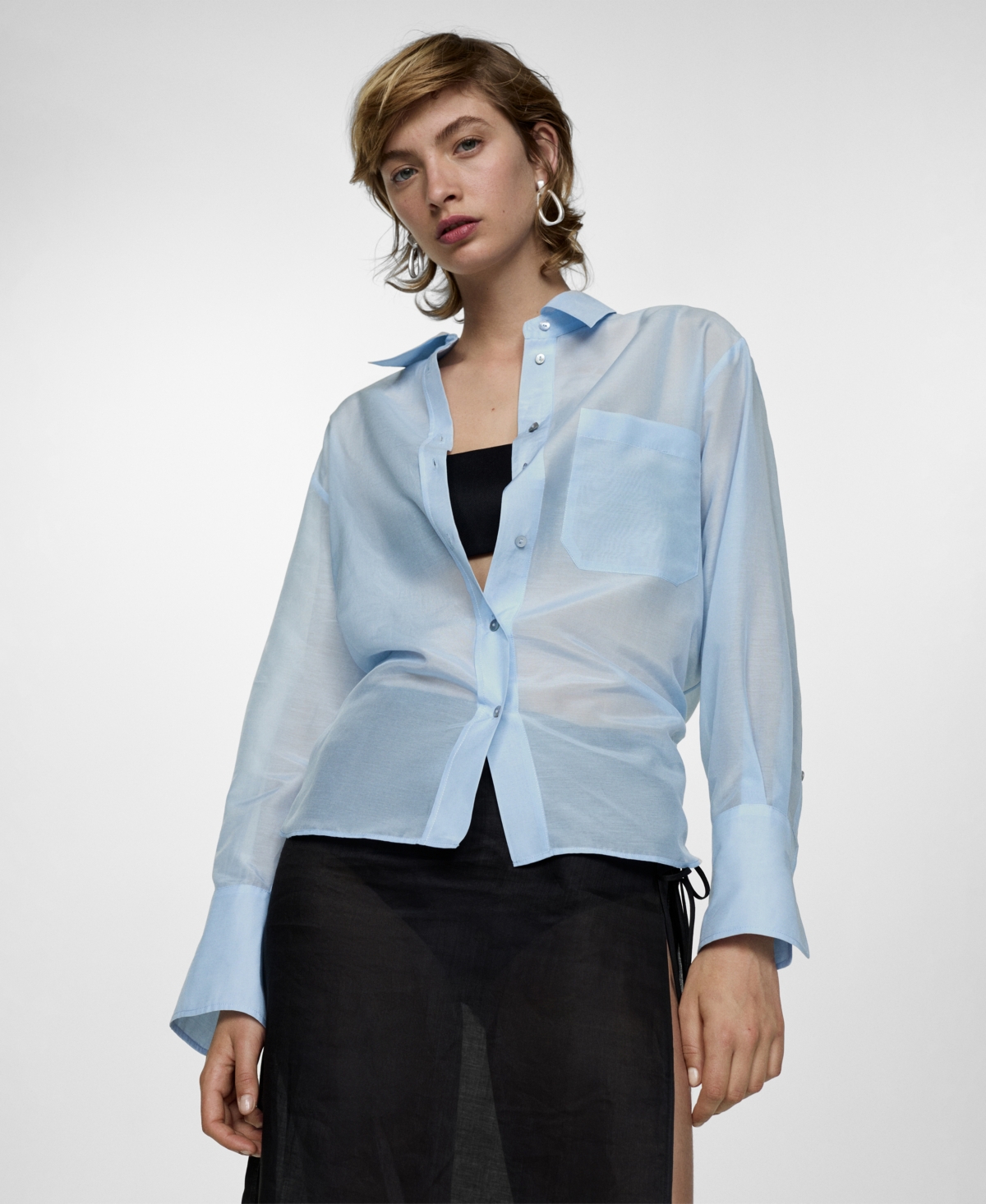Click here for Mango Womens Oversized Silk Cotton Shirt - Sky Blu... prices