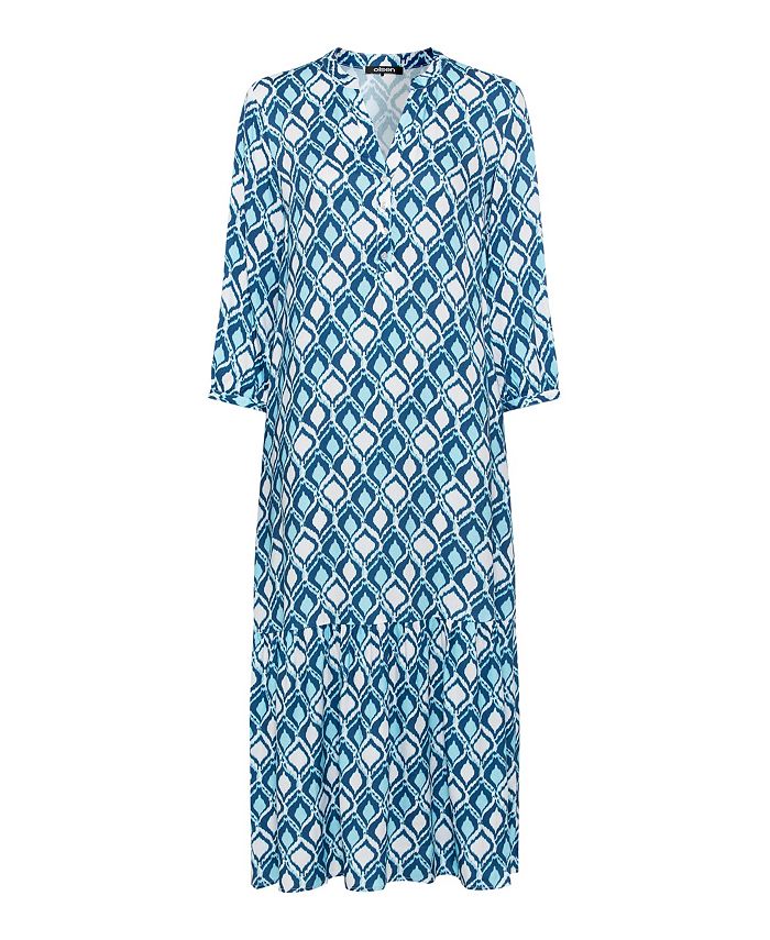 Olsen Women's 3/4 Sleeve Ikat Print Maxi Dress - Macy's