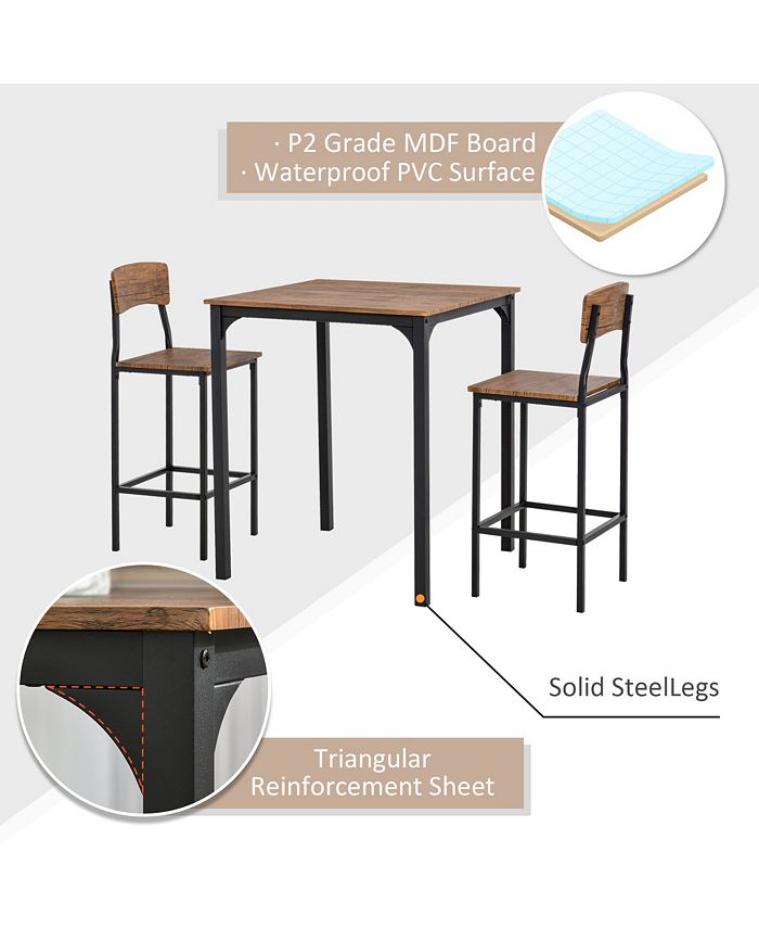 Simplie Fun Industrial 3-Piece Bar Table Set with Steel Chairs - Macy's
