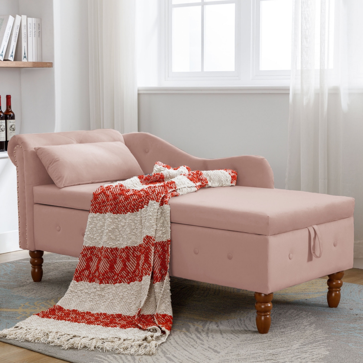 Click here for Streamdale Velvet Chaise Lounge with Storage & Pil... prices