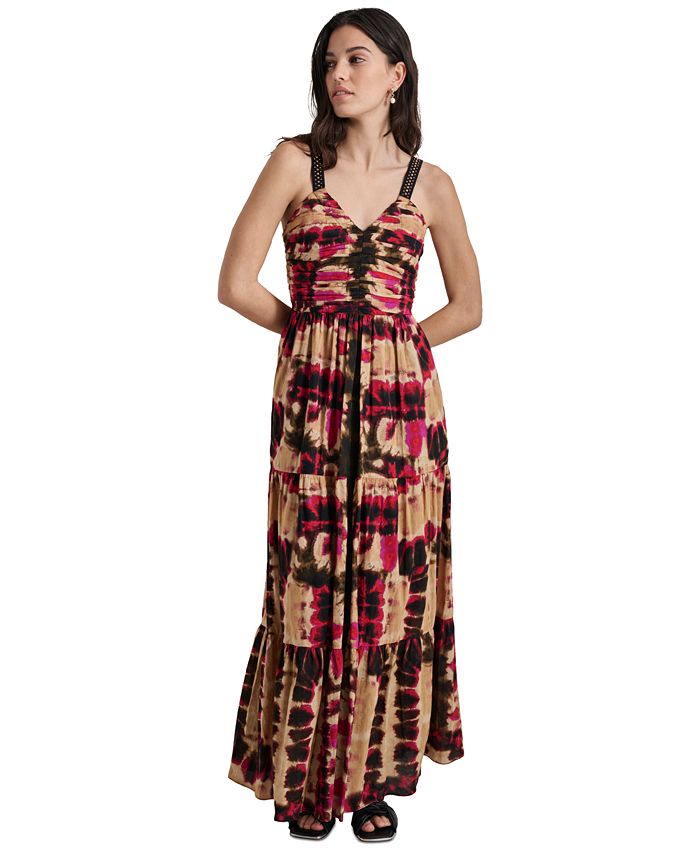 DKNY Women's Cotton Printed Tiered Maxi Dress - Macy's