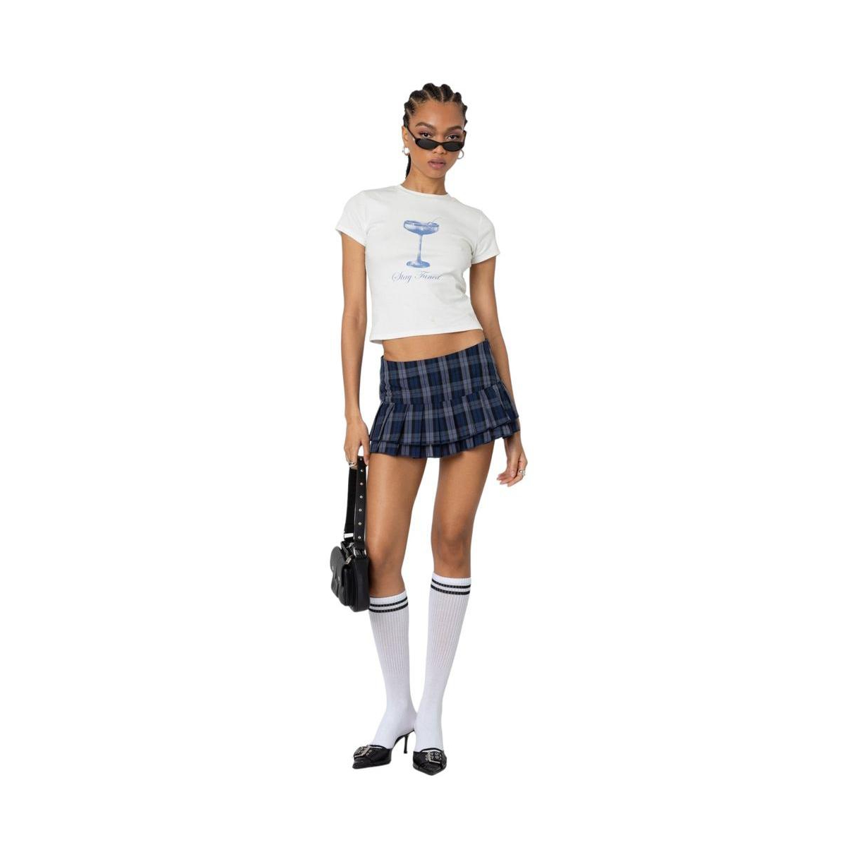 Click here for Edikted Womens Ara Plaid Pleated Skirt - Dark-blue prices