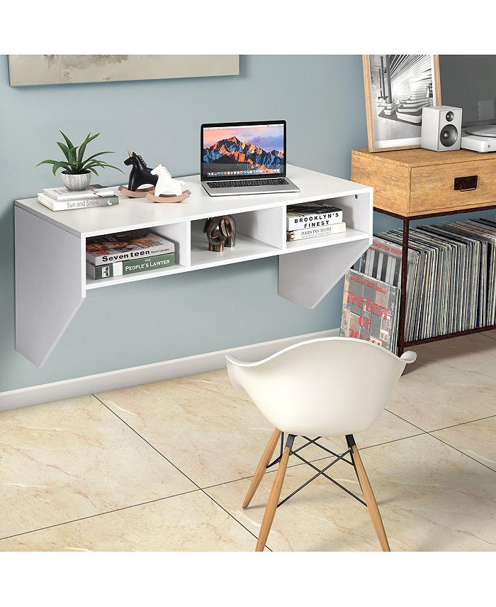 Costway Wall Mounted Floating Computer Table Desk Home Office Furni ...