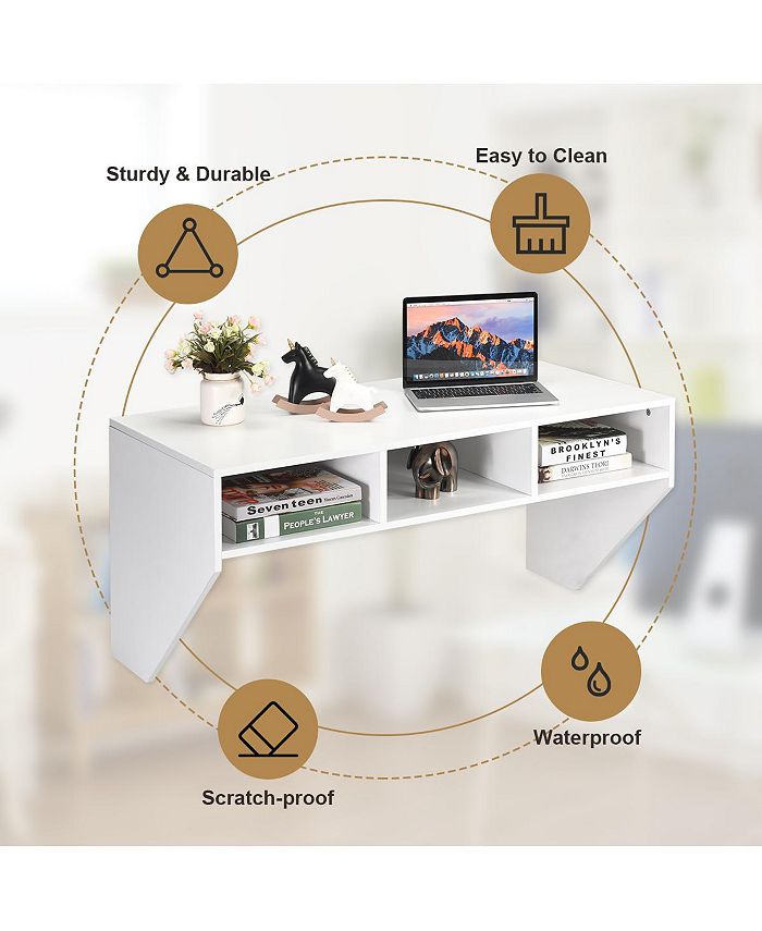 Costway Wall Mounted Floating Computer Table Desk Home Office Furni ...