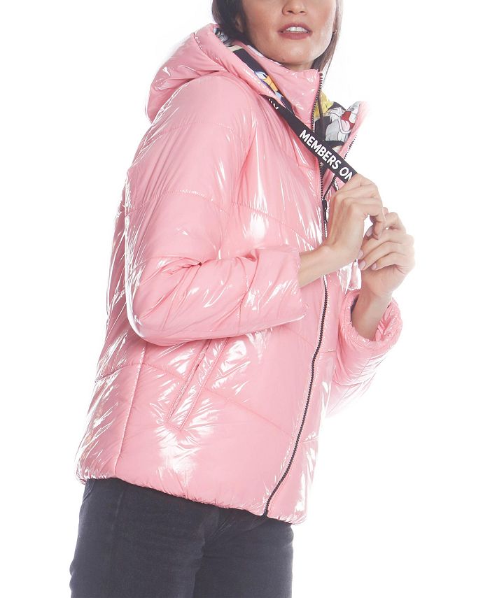 Members Only Women's Hi-Shine Chevron Quilt Puffer with Looney Tunes ...