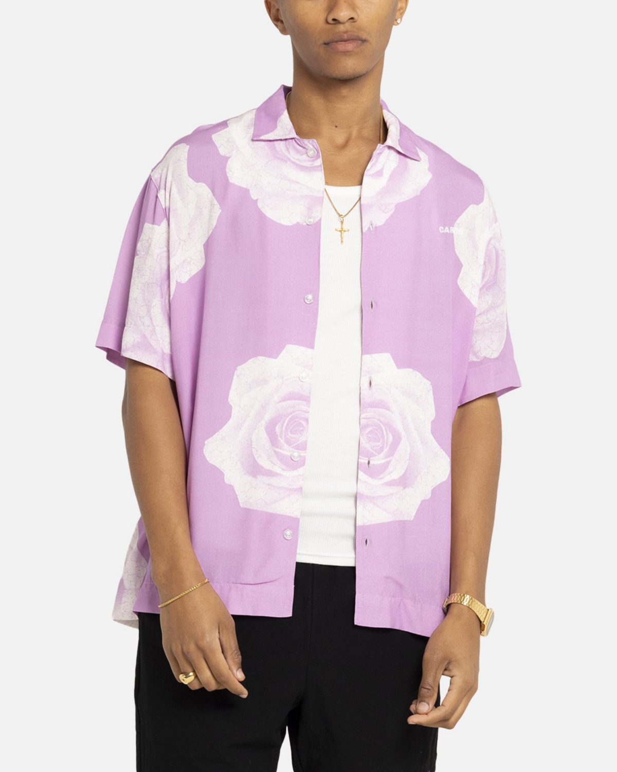 Click here for Carre Mens Rose Bunch Button Up Shirt - XXXLarge... prices