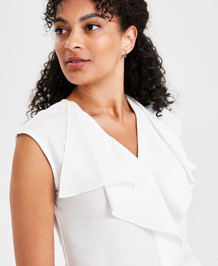 Kasper Petite Sleeveless Ruffled V-Neck Top - Macy's
