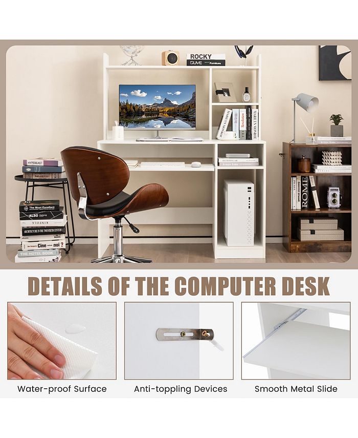 Gymax Computer Desk w/ Built-in Charge Station Wooden Writing Desk w ...