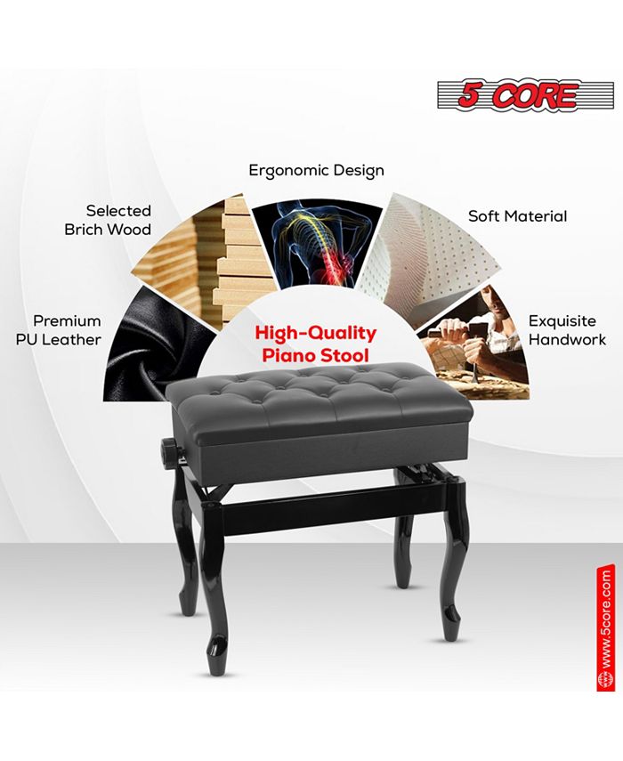 5 Core Piano Bench Wooden Height Adjustable Keyboard Stool Heavy Duty ...