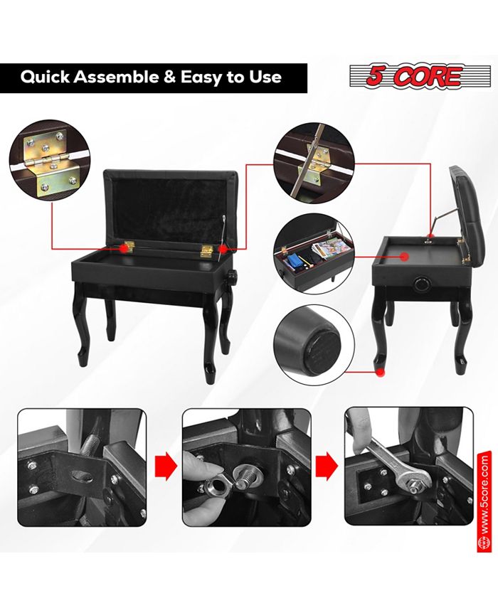 5 Core Piano Bench Wooden Height Adjustable Keyboard Stool Heavy Duty ...