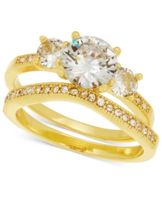 Charter Club Gold-Tone 2-Pc. Set Cubic Zirconia Stacking Bridal Rings ...
