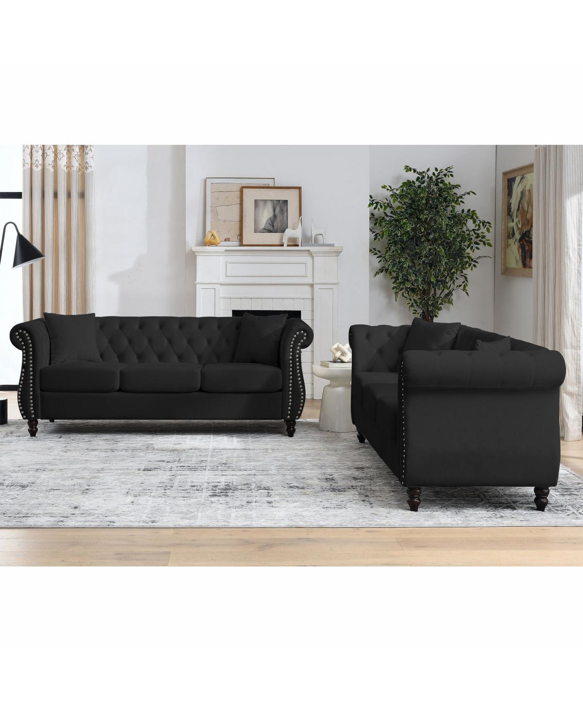 Click here for Simplie Fun Black Velvet Chesterfield Sofa  3-Seat... prices