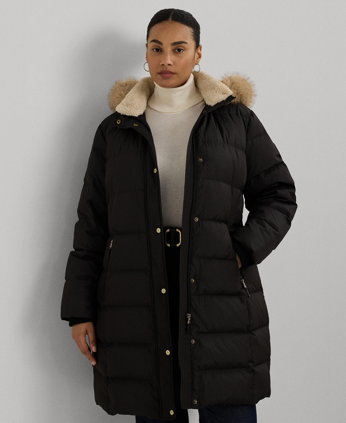 Lauren Ralph Lauren Plus Size Faux-Fur-Trim Hooded Puffer Coat - Black