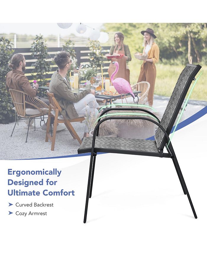 Gymax 6PCS Outdoor PE Wicker Stacking Dining Chairs Patio Arm Chairs ...
