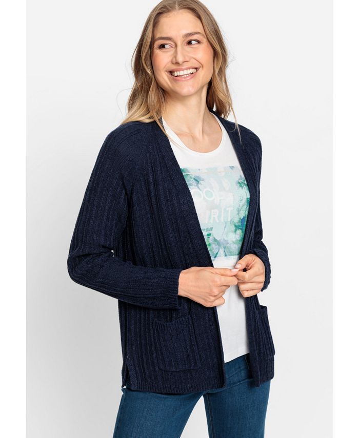 Olsen Women's Linen Blend Long Sleeve Ribbed Open Front Cardigan - Macy's