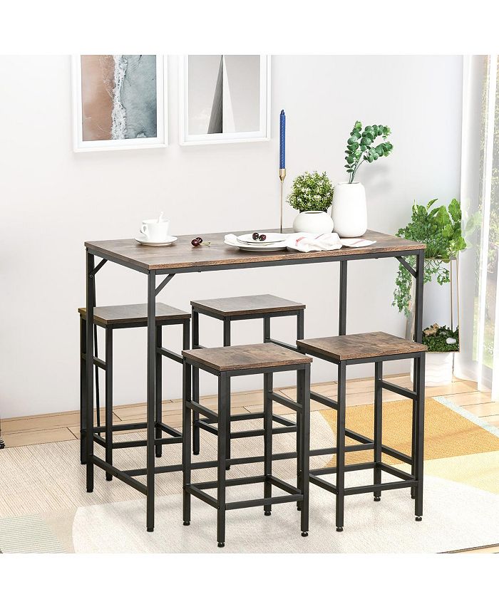 Simplie Fun 5-Piece Industrial Dining Set, Space-Saving, Black/Brown ...