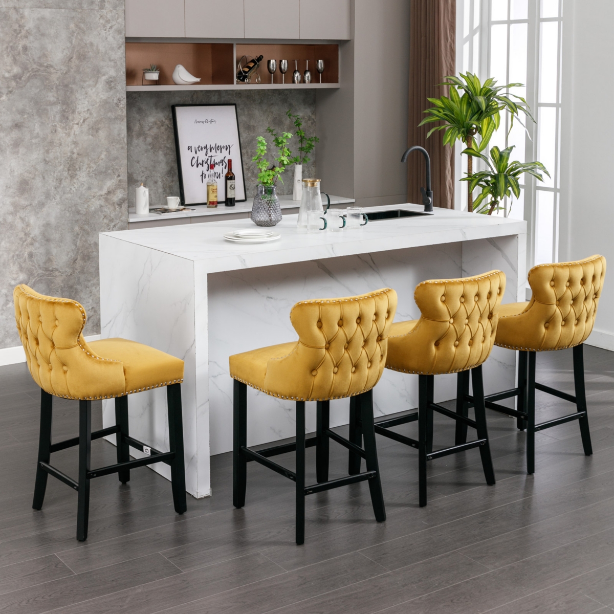 Click here for Streamdale Blue Velvet Button-Tufted Wingback Bars... prices