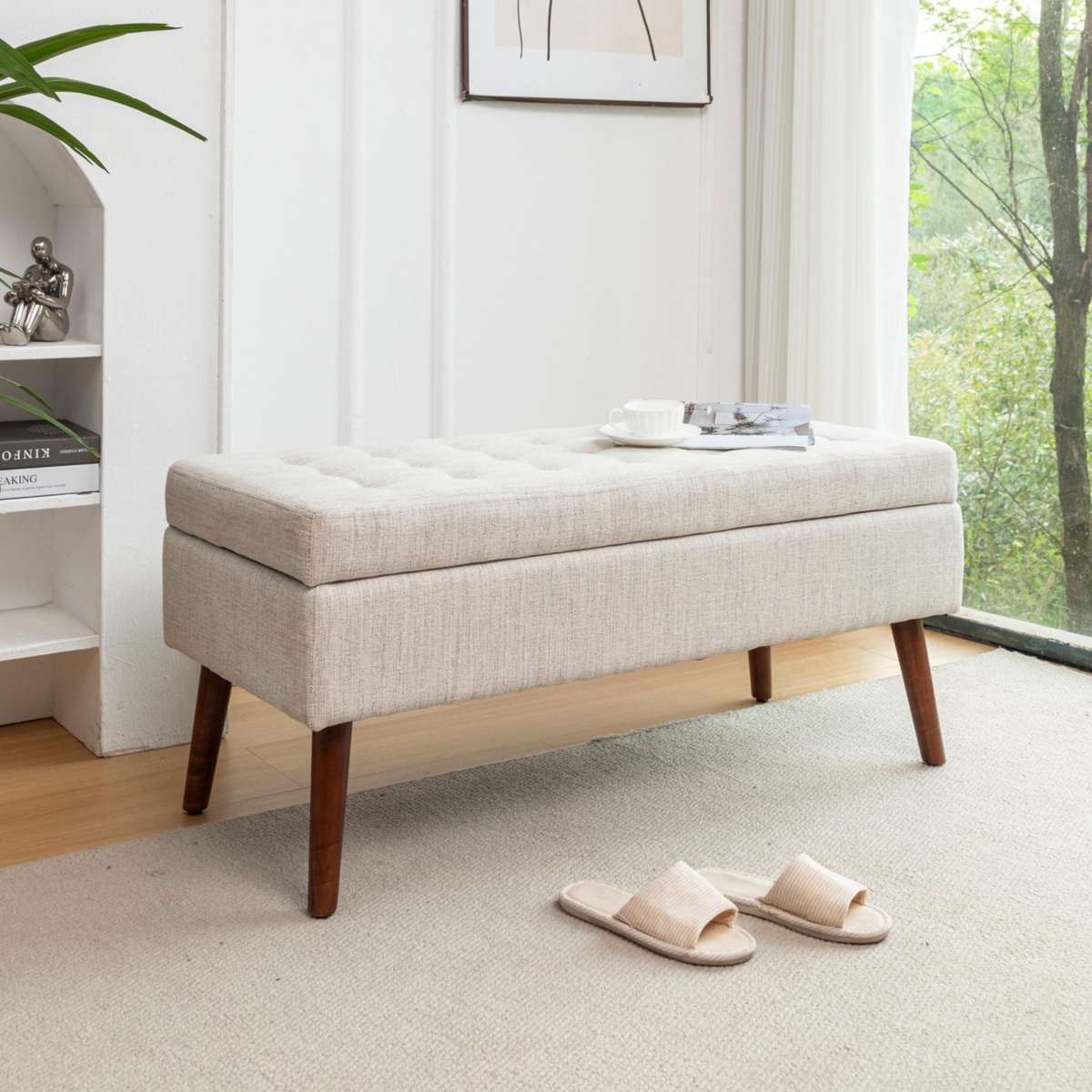 Click here for Streamdale Tufted Beige Storage Ottoman Bench with... prices