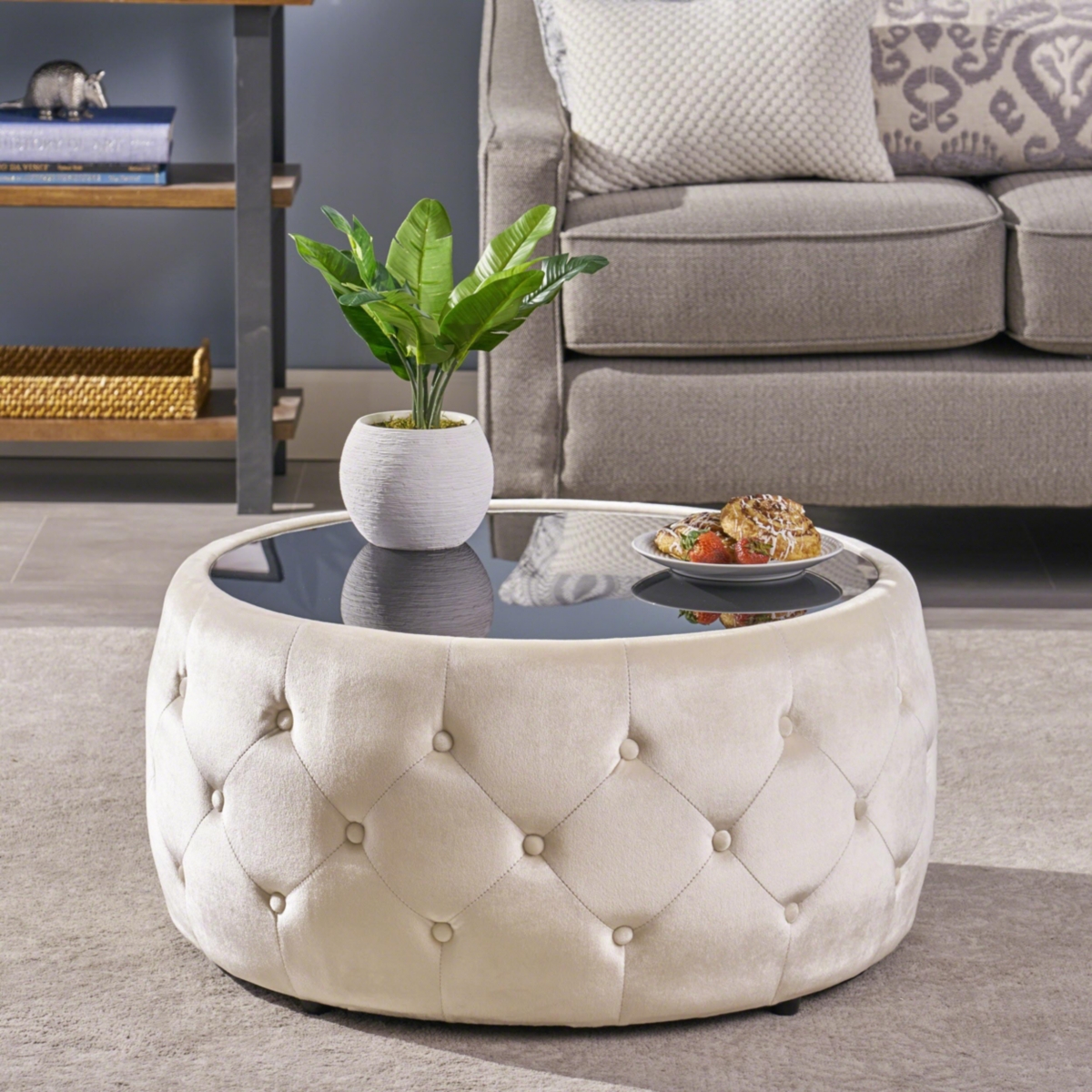 Click here for Streamdale Modern Glam Velvet Ottoman with Button-... prices
